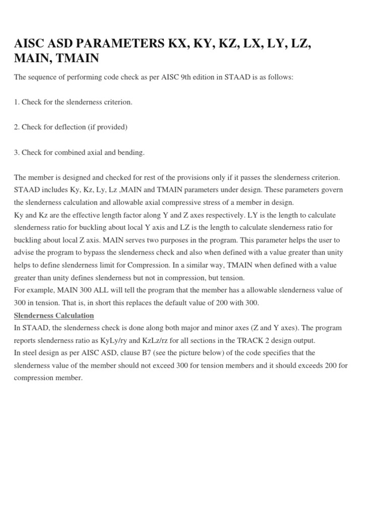 Aisc Asd Parameters KX, Ky, KZ, LX, Ly, LZ, Main, Tmain: Slenderness ...