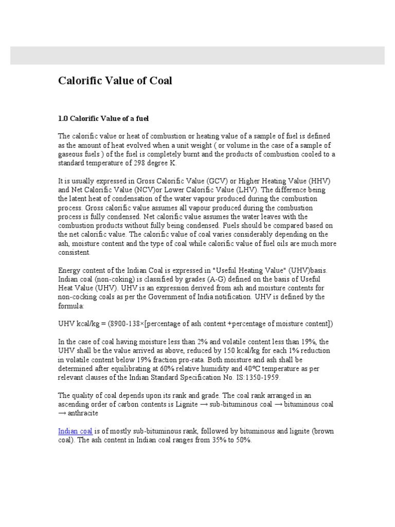 Calorific Value of Coal | PDF