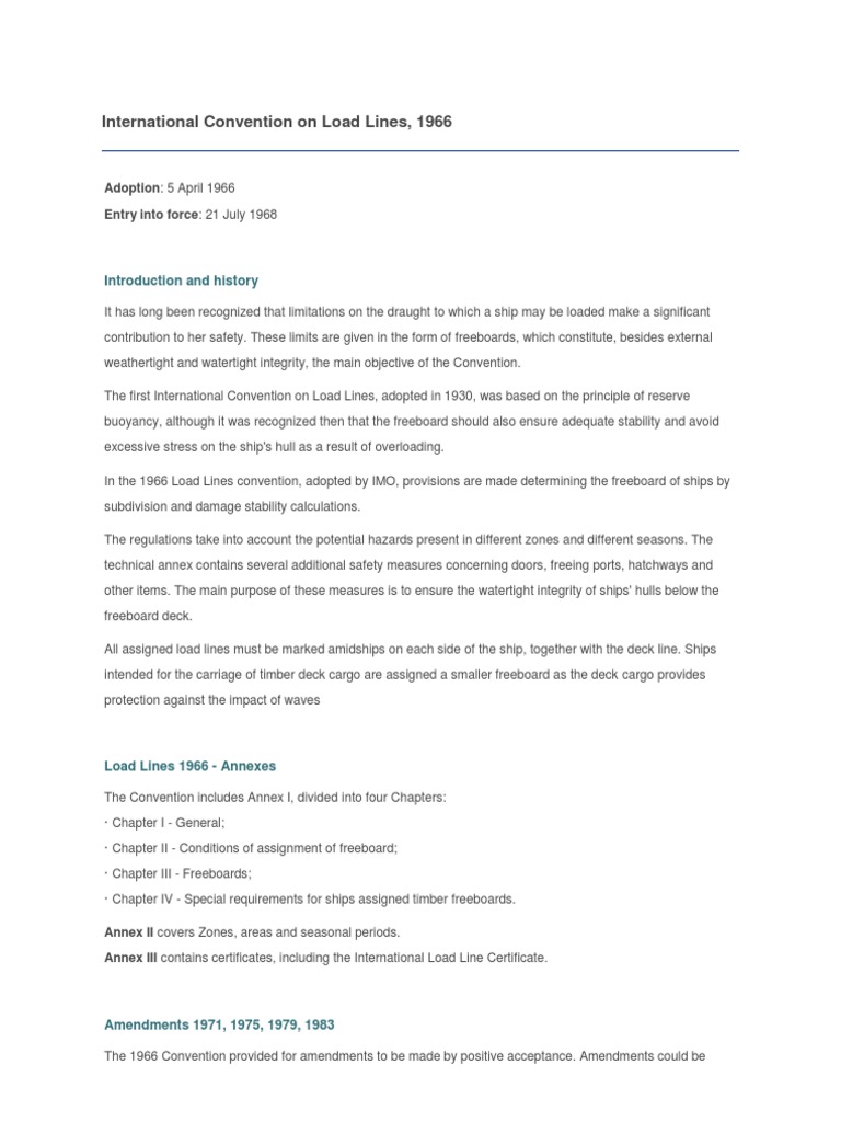 International Convention On Load Lines, 1966: Introduction and History ...