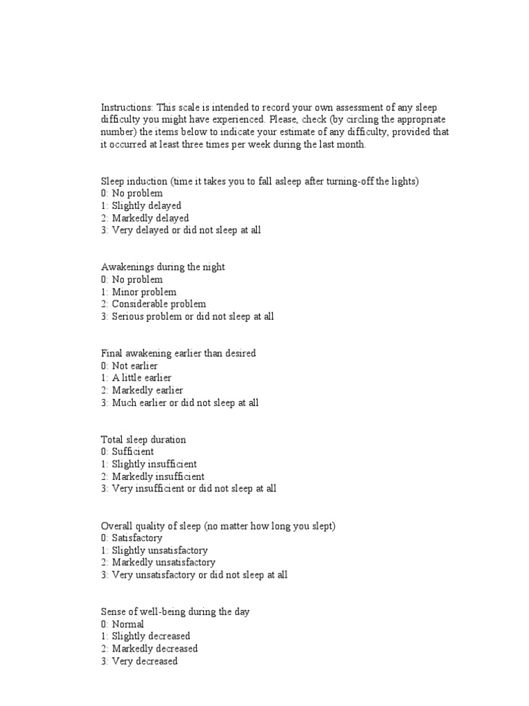 Athens Insomnia Scale Questionnaire | PDF