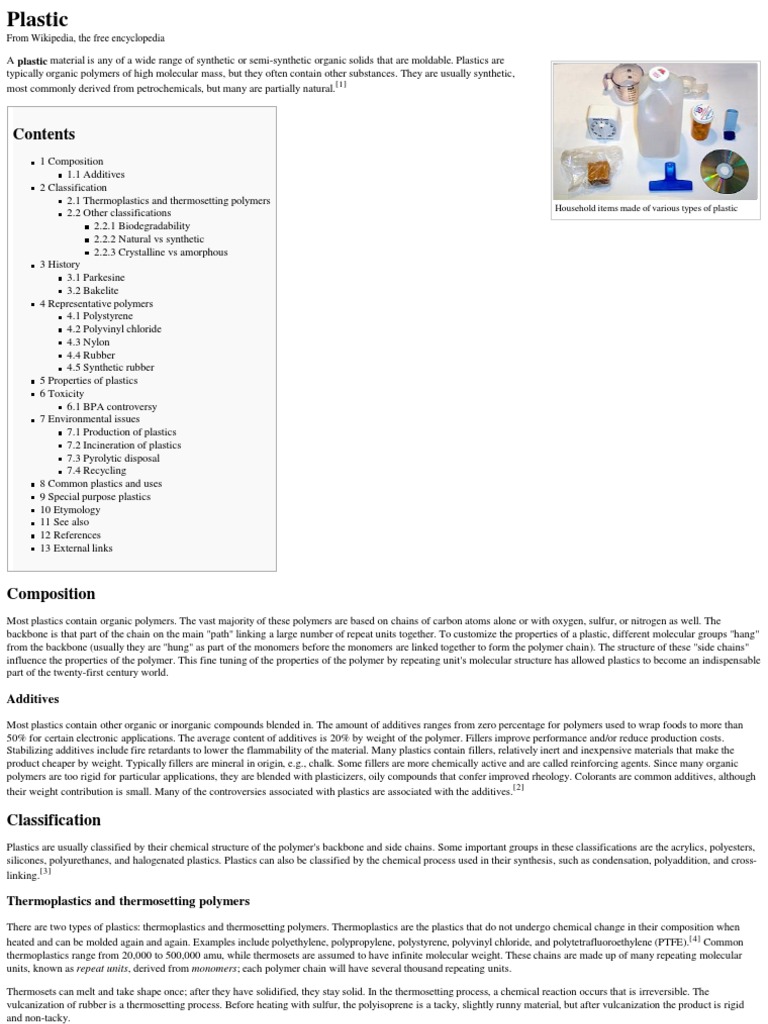 Plastic - Wikipedia, The Free Encyclopedia | PDF | Thermoplastic | Plastic