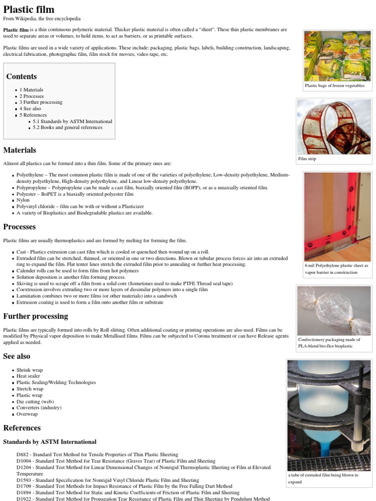 Plastic Film - Wikipedia, The Free Encyclopedia | PDF | Plastic ...