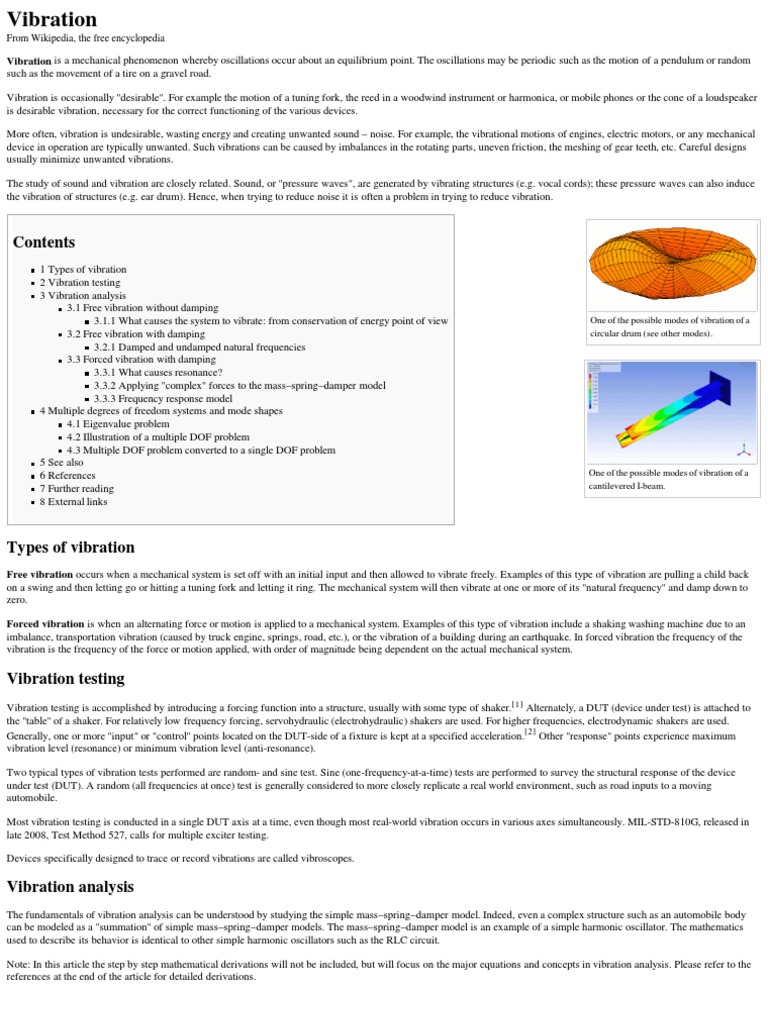 Vibration - Wikipedia, The Free Encyclopedia | PDF | Eigenvalues And ...
