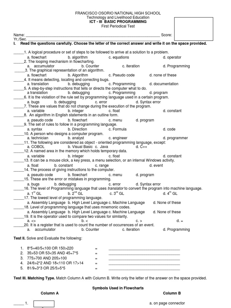 First Periodical Test Programming | PDF | Computer Programming ...