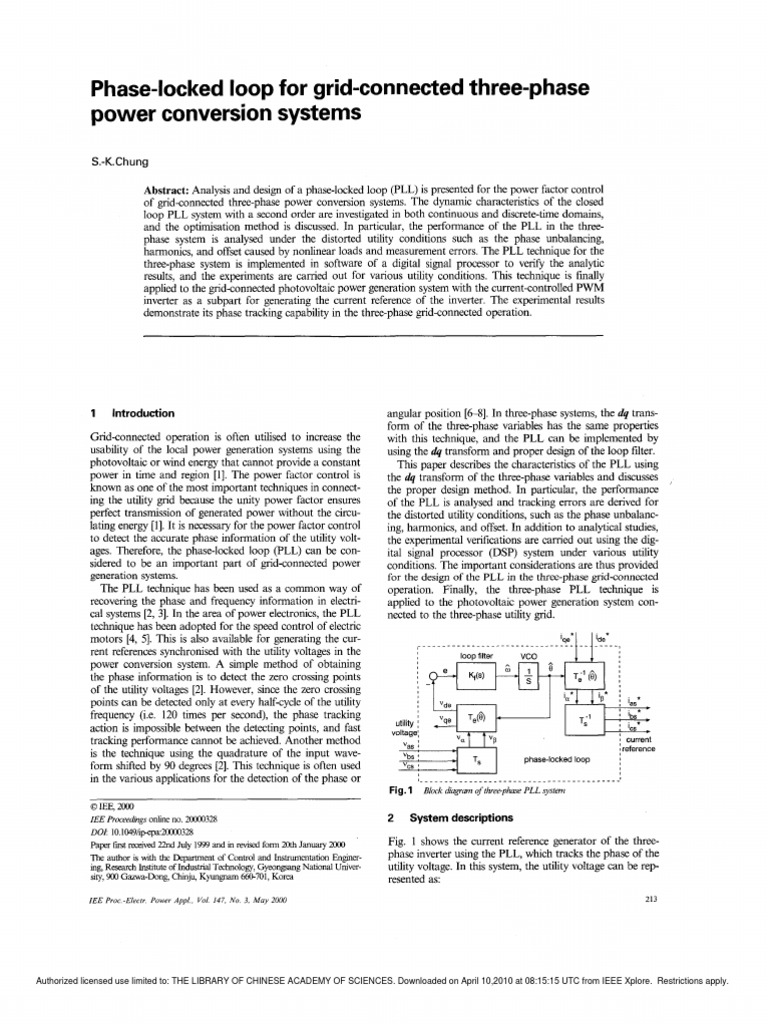 PLL For Grid-Connected Three Phase Power Conversision | PDF | Power ...