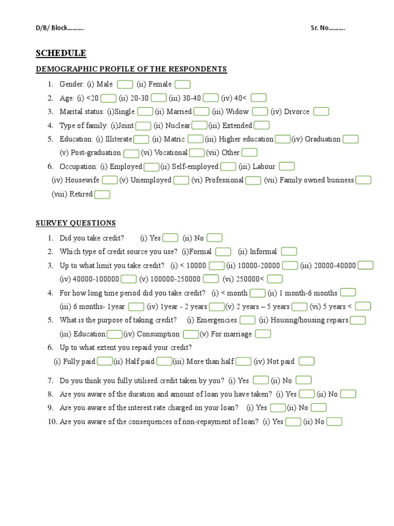 Questionnaire Fro Micro Finance Survey | PDF | Microfinance | Loans