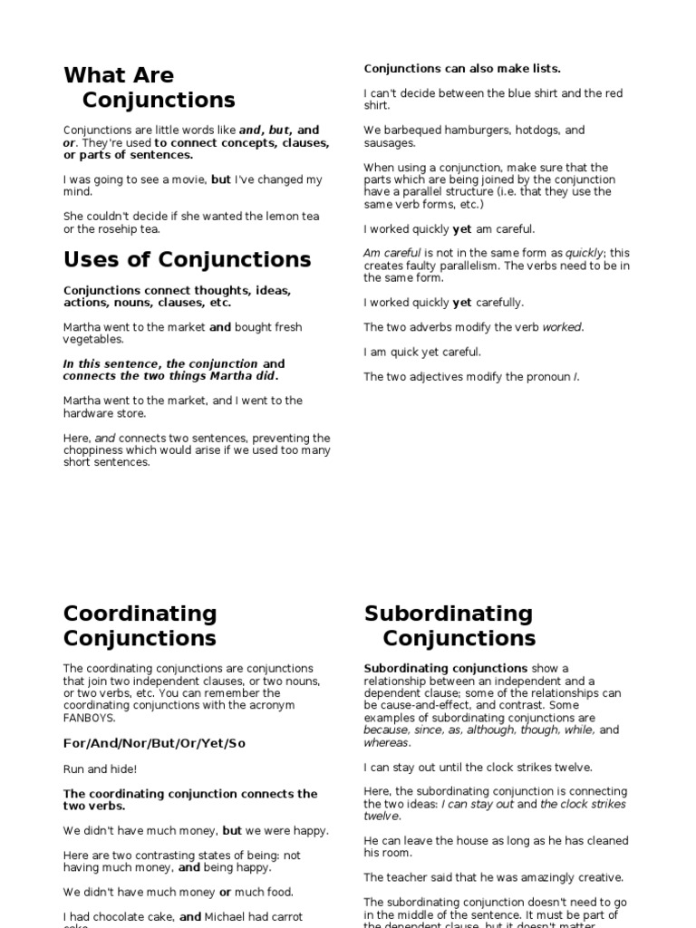 What Are Conjunctions: Conjunctions Can Also Make Lists | Download Free PDF | Clause | Semantic ...