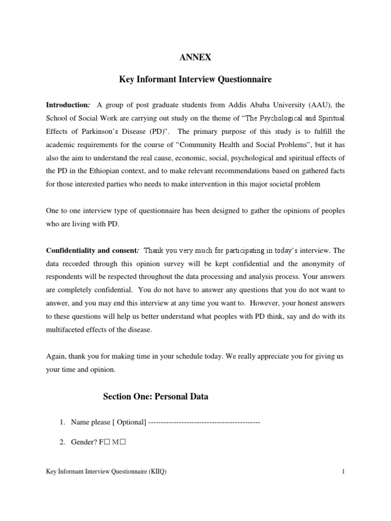 KII Questionnaire To Be Annexed | PDF | Questionnaire | Academic Degree