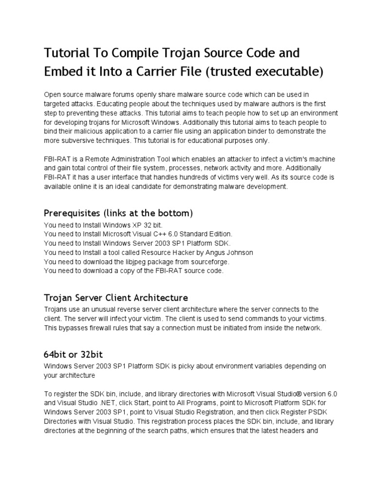 Tutorial To Compile Trojan Source Code and Embed It Into A Carrier File | Download Free PDF ...