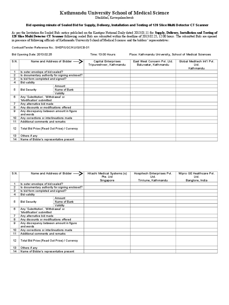 Bid Opening Checklist