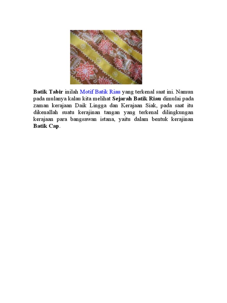 Batik Tabir Inilah Motif Batik Riau Yang Terkenal Saat Ini | PDF ...