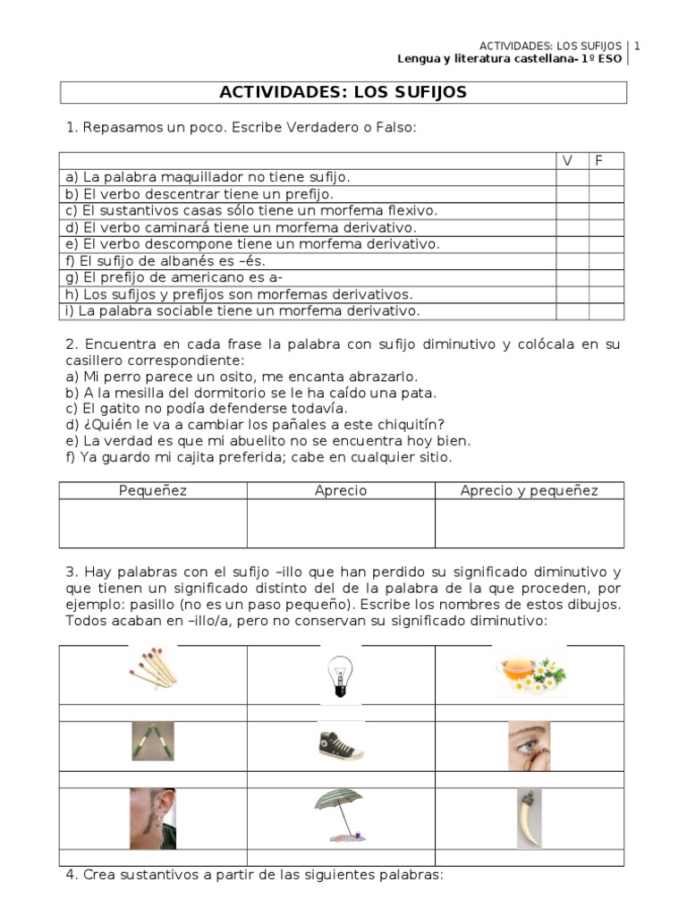 Actividades sobre Sufijos y Prefijos | PDF | Palabra | Lingüística