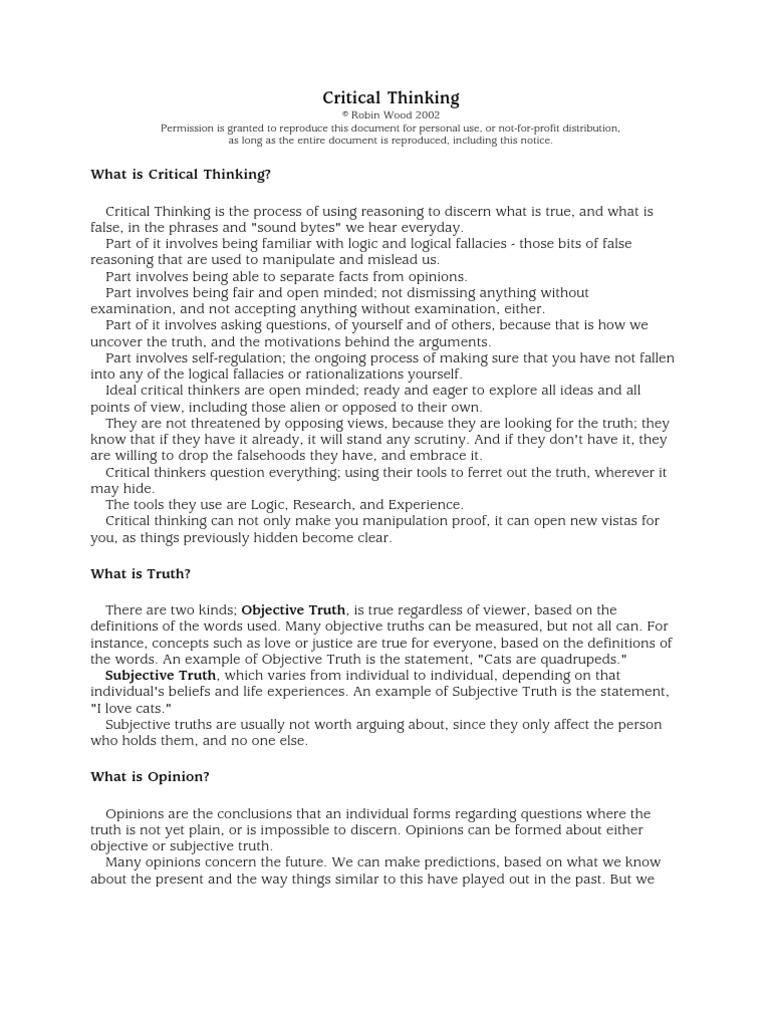Critical Thinking | PDF