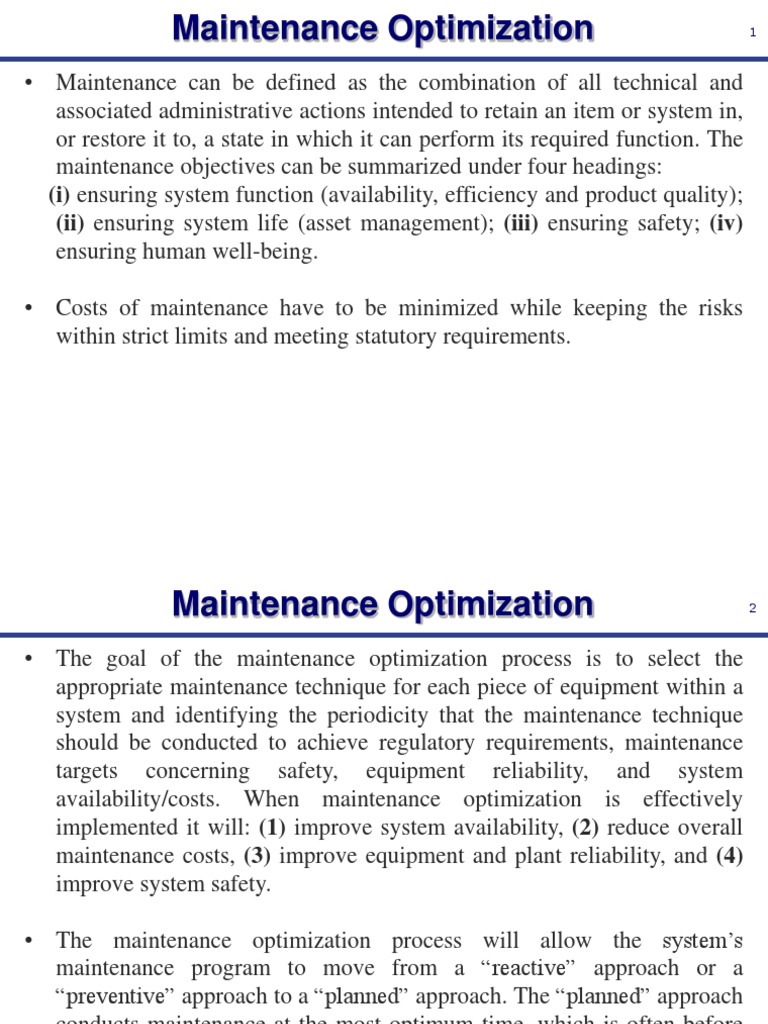 Maintenance Optimisation | PDF | Reliability Engineering | Program Optimization