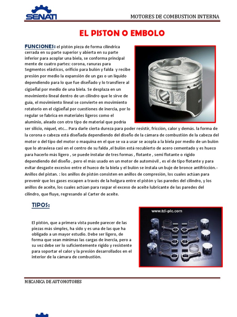 Piston | PDF | Pistón | Motor de combustión interna