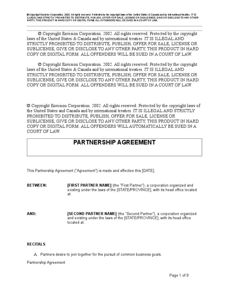 Partnership Agreement | Download Free PDF | Partnership | Copyright Law ...