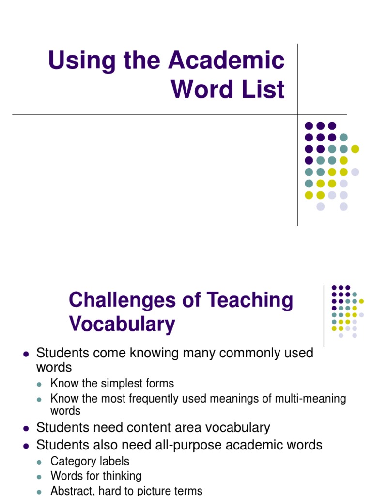 Using the Academic Word List | Vocabulary | Dictionary