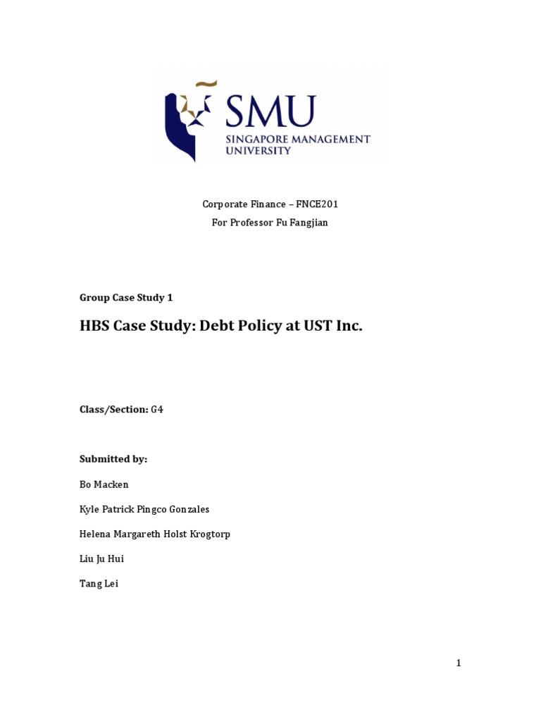 Corp Finance HBS Case Study: Debt Policy at UST Inc | PDF | Share Repurchase | Business Economics