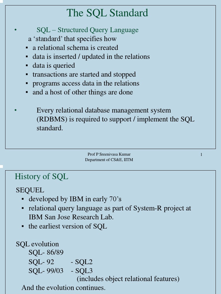 Overview of SQL Standards and Evolution | PDF | Computers
