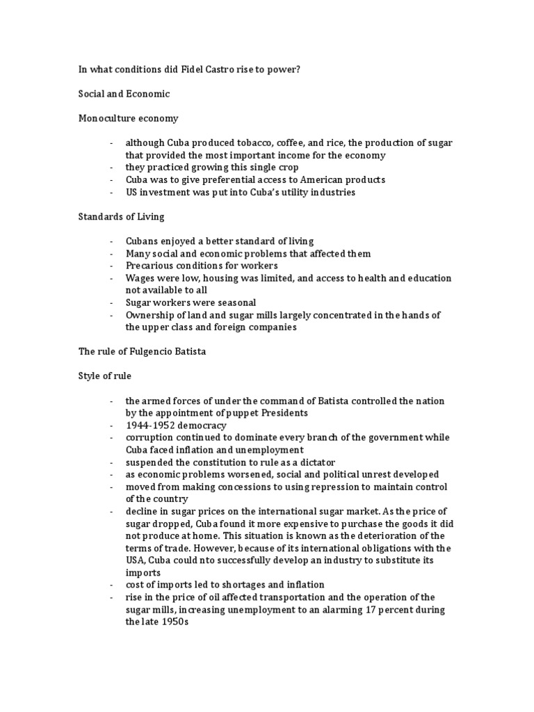 In What Conditions Did Fidel Castro Rise To Power | PDF | Fidel Castro ...