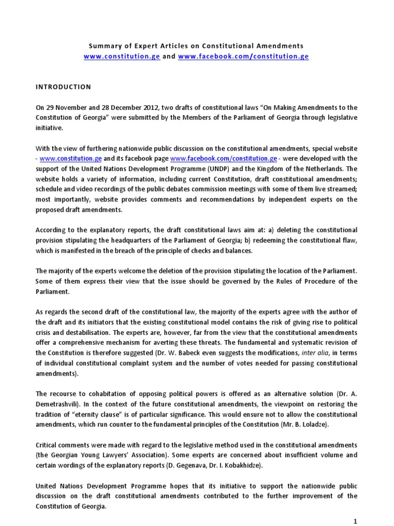 Summary of Expert Articles On Constitutional Amendments and | PDF ...