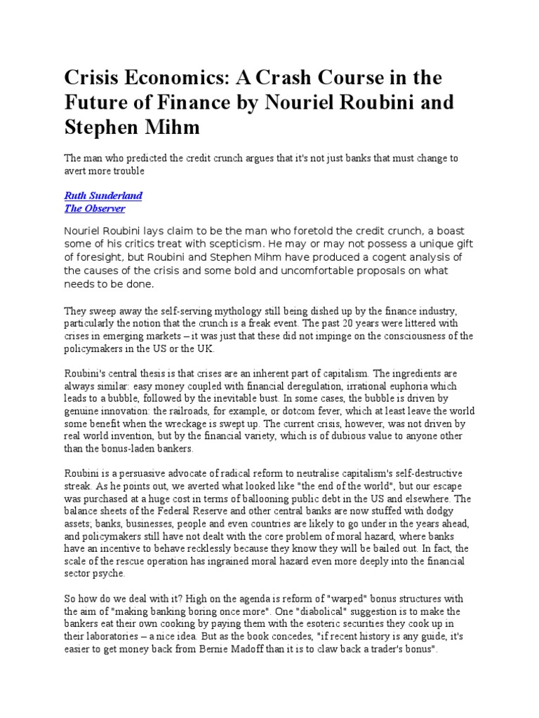 Crisis Economics A Crash Course in The Future of Finance by Nouriel ...