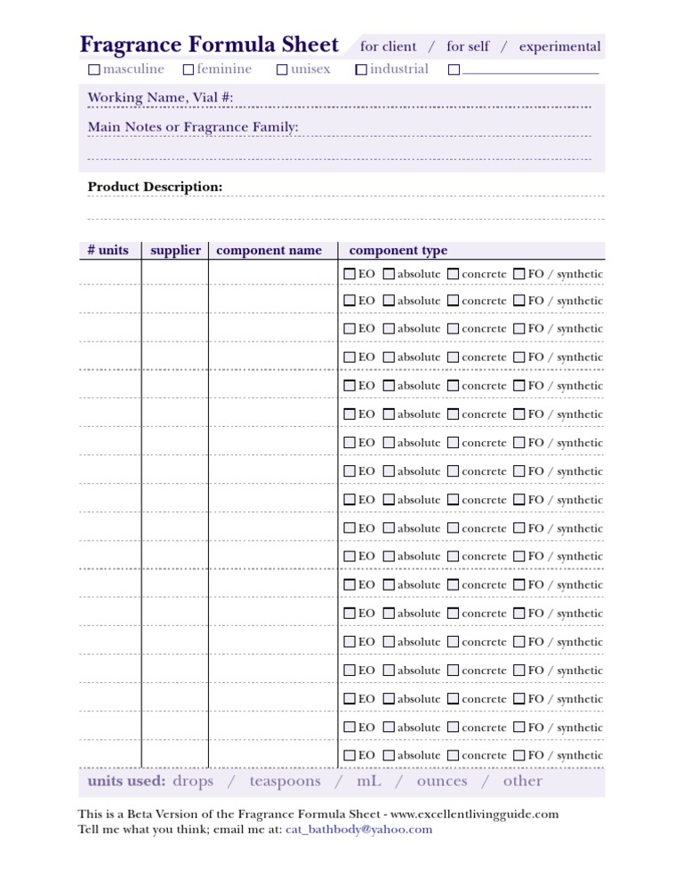 Beta Fragrance Formula Sheet PDF | PDF
