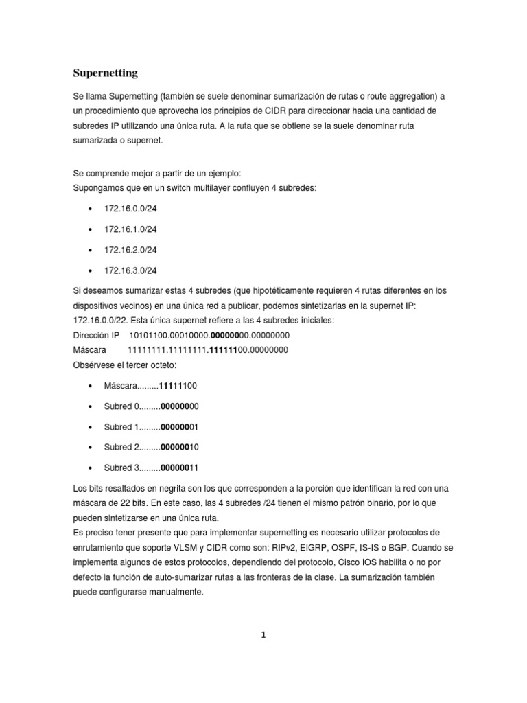 Sumarización de Rutas | PDF | Dirección IP | Enrutamiento