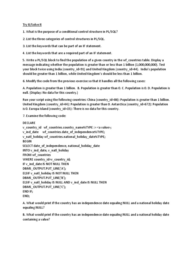 Plsql Control Structures If Statements Pdf Sql Control Flow 7100