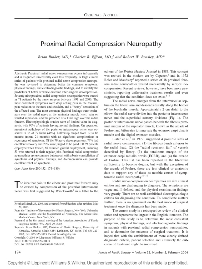 Proximal Radial Compression Neuropathy: Brian Rinker, MD, Charles R ...
