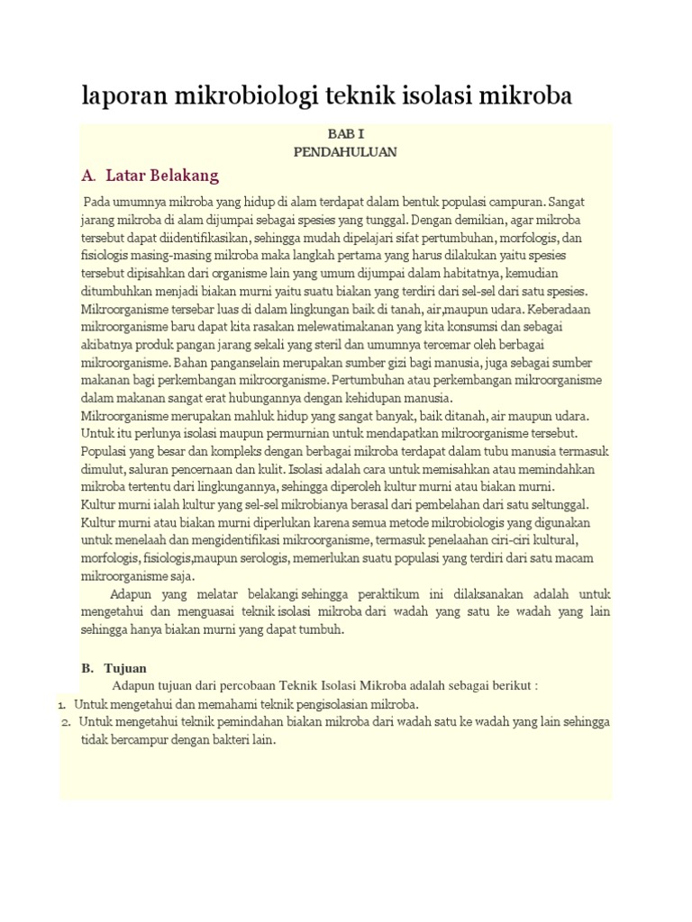 Sumber Laporan Mikrobiologi Teknik Isolasi Mikroba | PDF