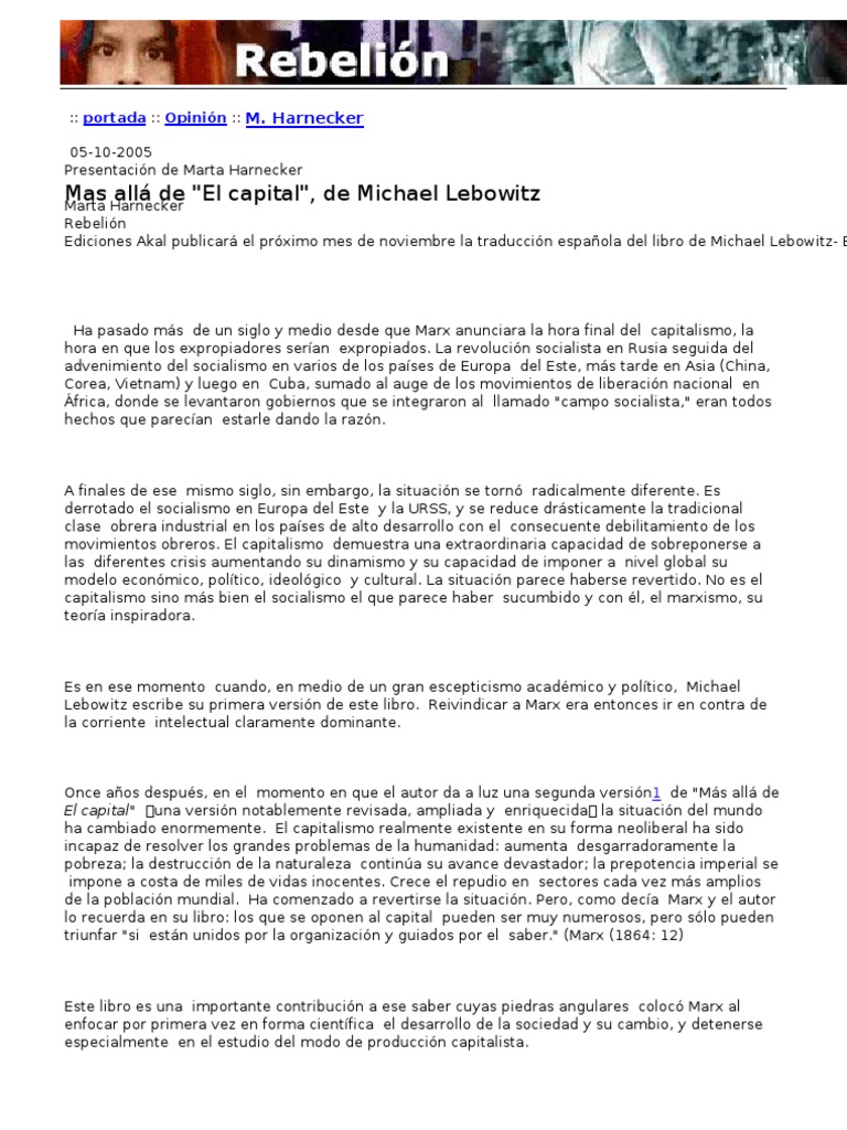 Mas Alla Del Capital - Michael Lebowitz | PDF | Capital (economía ...