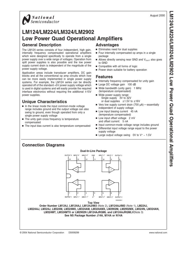LM324 Data Sheet | Download Free PDF | Operational Amplifier | Amplifier