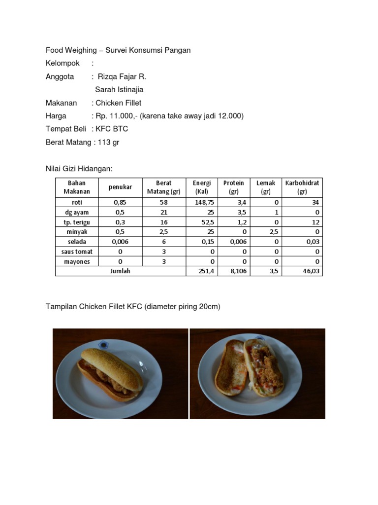 Food Weight Analysis: Chicken Fillet | PDF | Cooking, Food & Wine
