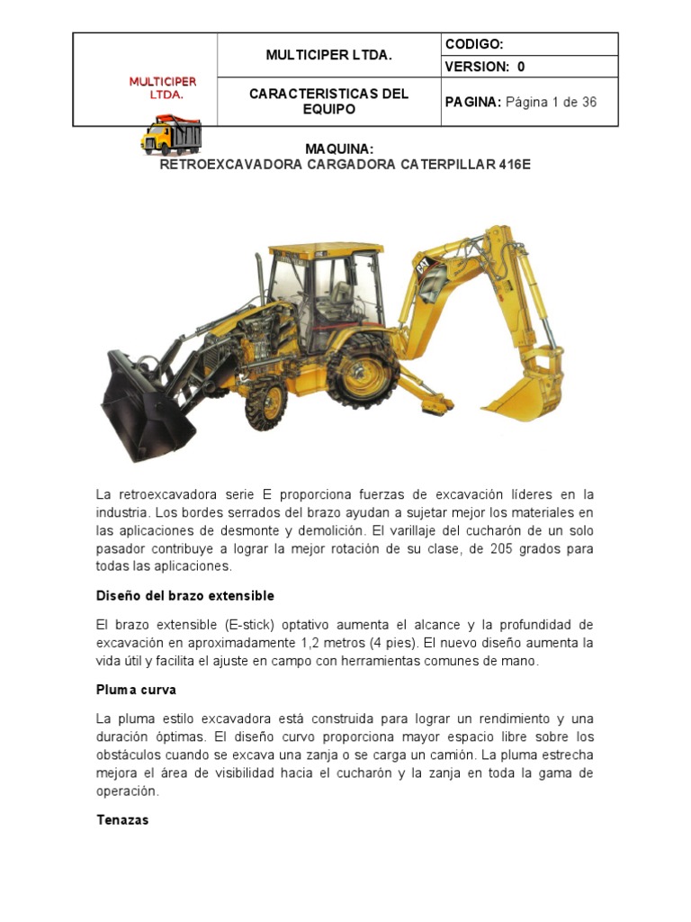 Características técnicas detalladas de una retroexcavadora Caterpillar 416E | PDF | Transmisión ...