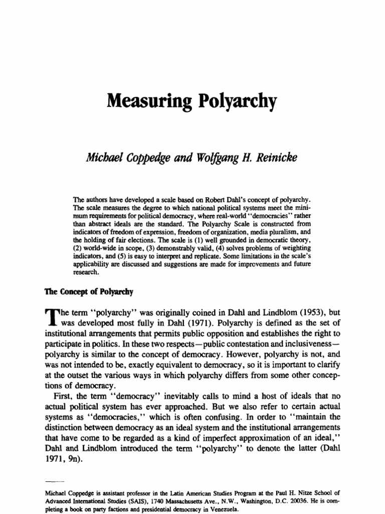Measuring Democracy: Developing the Polyarchy Scale to Assess Countries ...