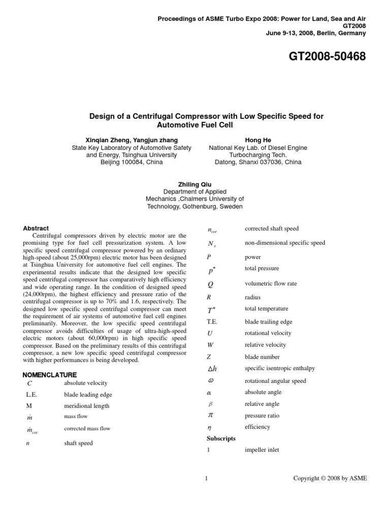 Design of A Centrifugal Compressor With Low Specific Speed For ...