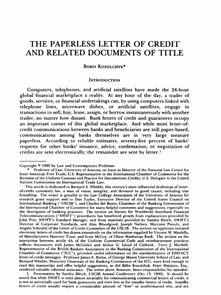The Paperless Letter of Credit and Related Documents of Title PDF | PDF