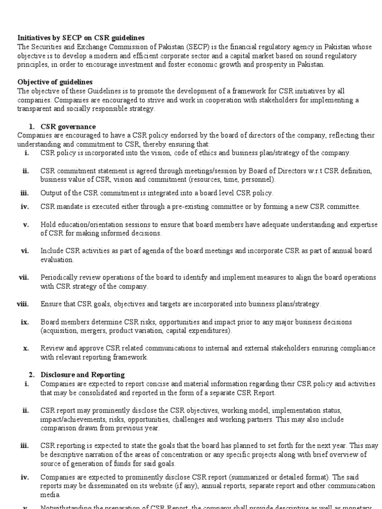 Initiatives by SECP On CSR Guidelines | PDF | Corporate Social ...