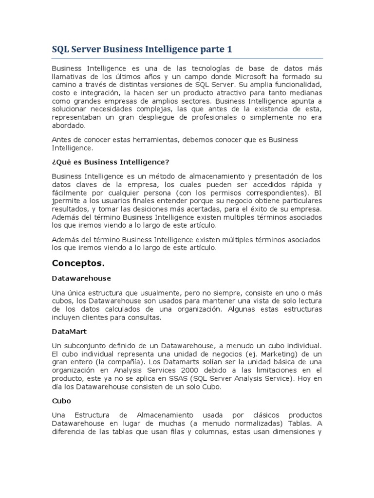 SQL Server Business Intelligence Parte 1 PDF | PDF | Almacén de datos ...