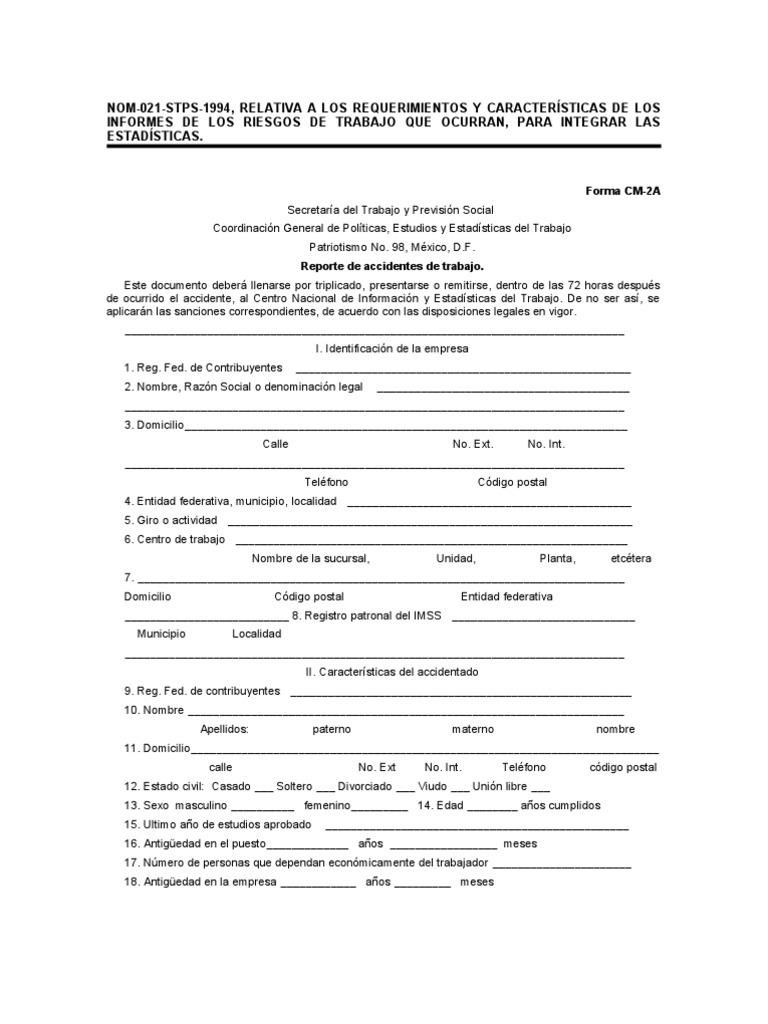 Nom 021 Stps Formato Cm2a Cm2b