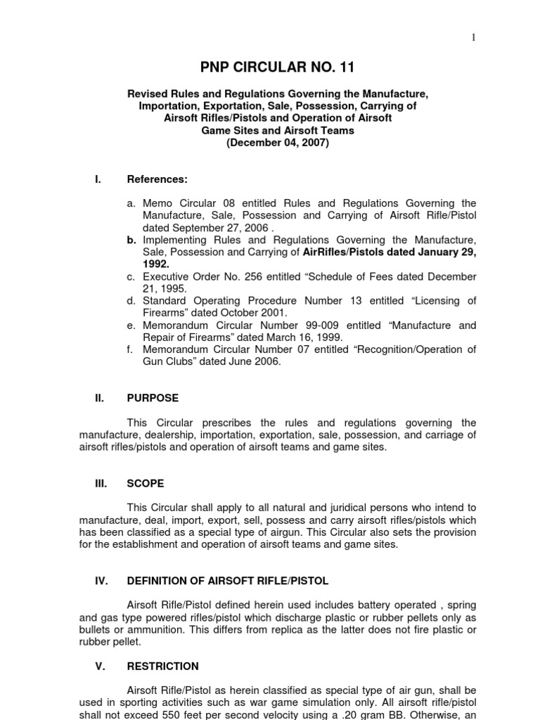PNP Circular No. 11 | Handgun | Firearms