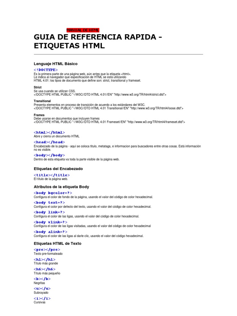 Manual de HTML | PDF | HTML | Consorcio Mundial de la red