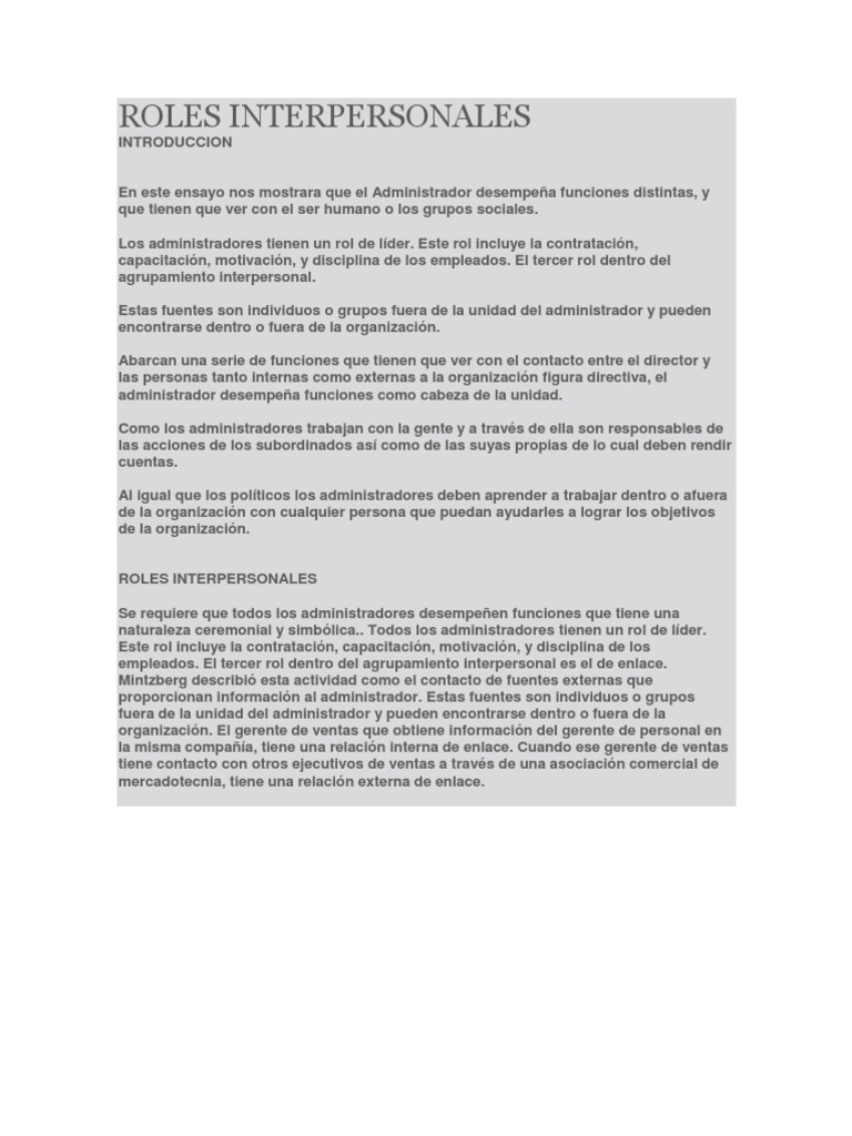 Roles Interpersonales | PDF | Liderazgo | Disciplinas