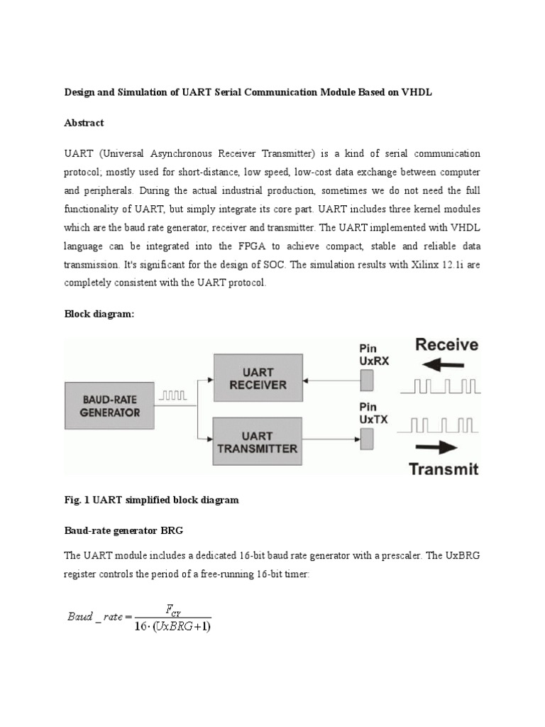 Design And Simulation Of Uart Serial Communication Module Based On Vhdl