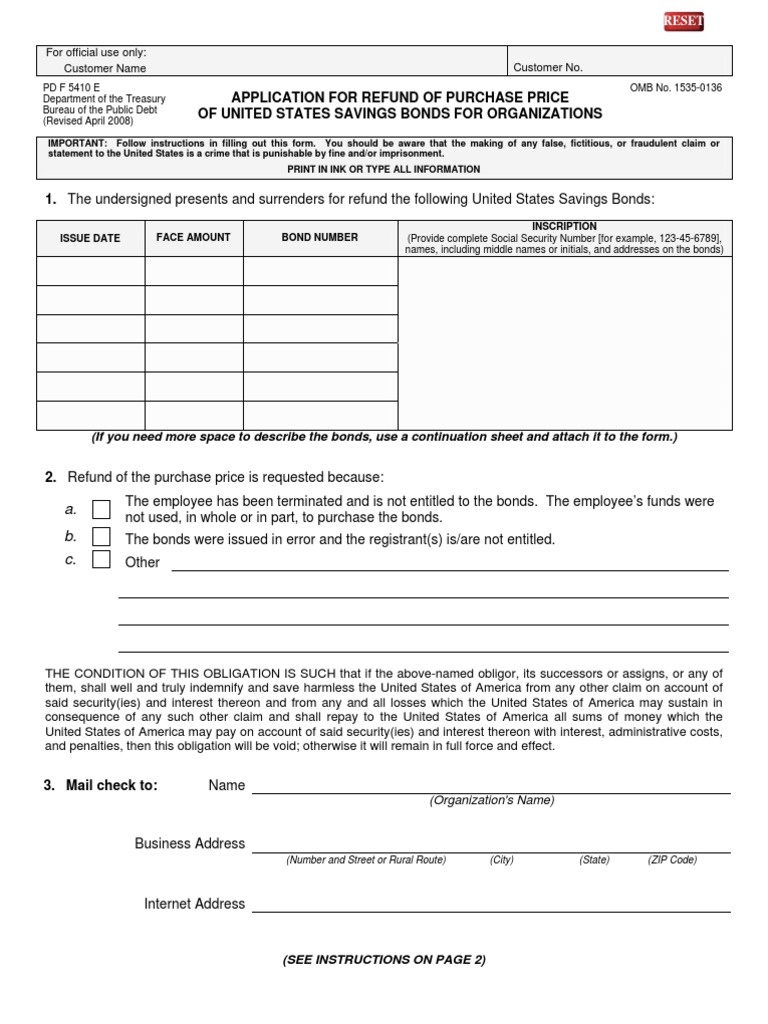 Application For Refund of Purchase Price Sav5410 | PDF | Bureau Of The ...