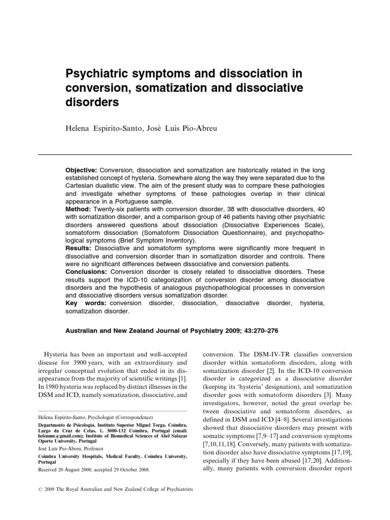 ConversionPsychiatric Symptoms and Dissociation in Conversion ...