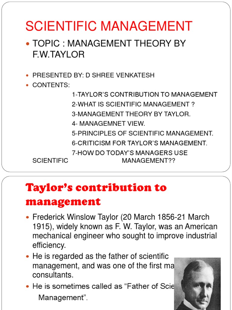 Frederick Winslow Taylor Scientific Management