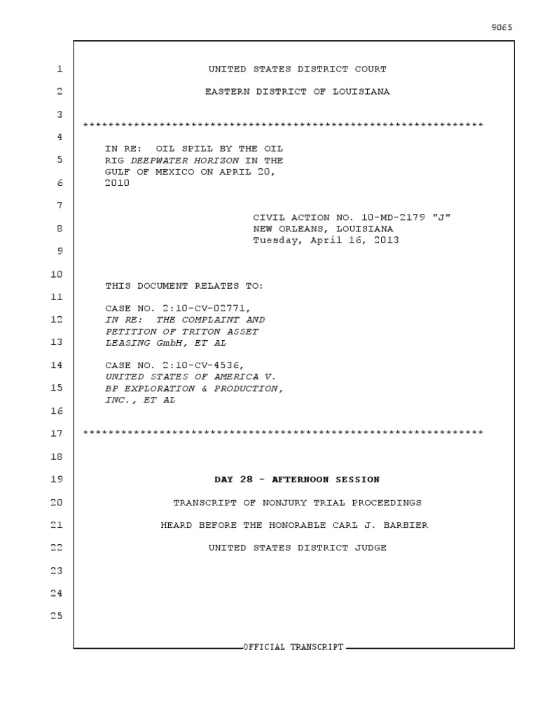 Deepwater Horizon Trial Transcript | PDF | Pressure | Chemical Engineering