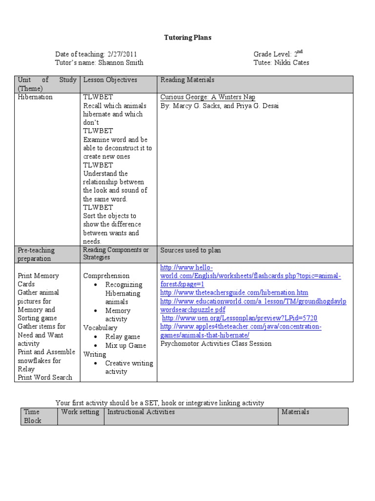 Hibernation Lesson Plan | Download Free PDF | Reading Comprehension ...